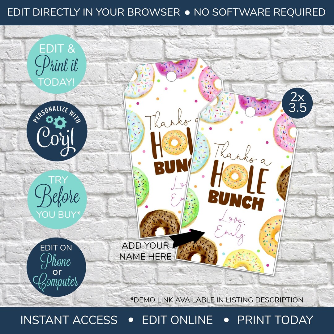 EDITABLE Donut Favor Tags, Donut Birthday, Thank You Tags, Doughnut ...