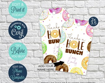 Donut Party Thank You Tags Thanks a Hole Bunch for Coming - Etsy