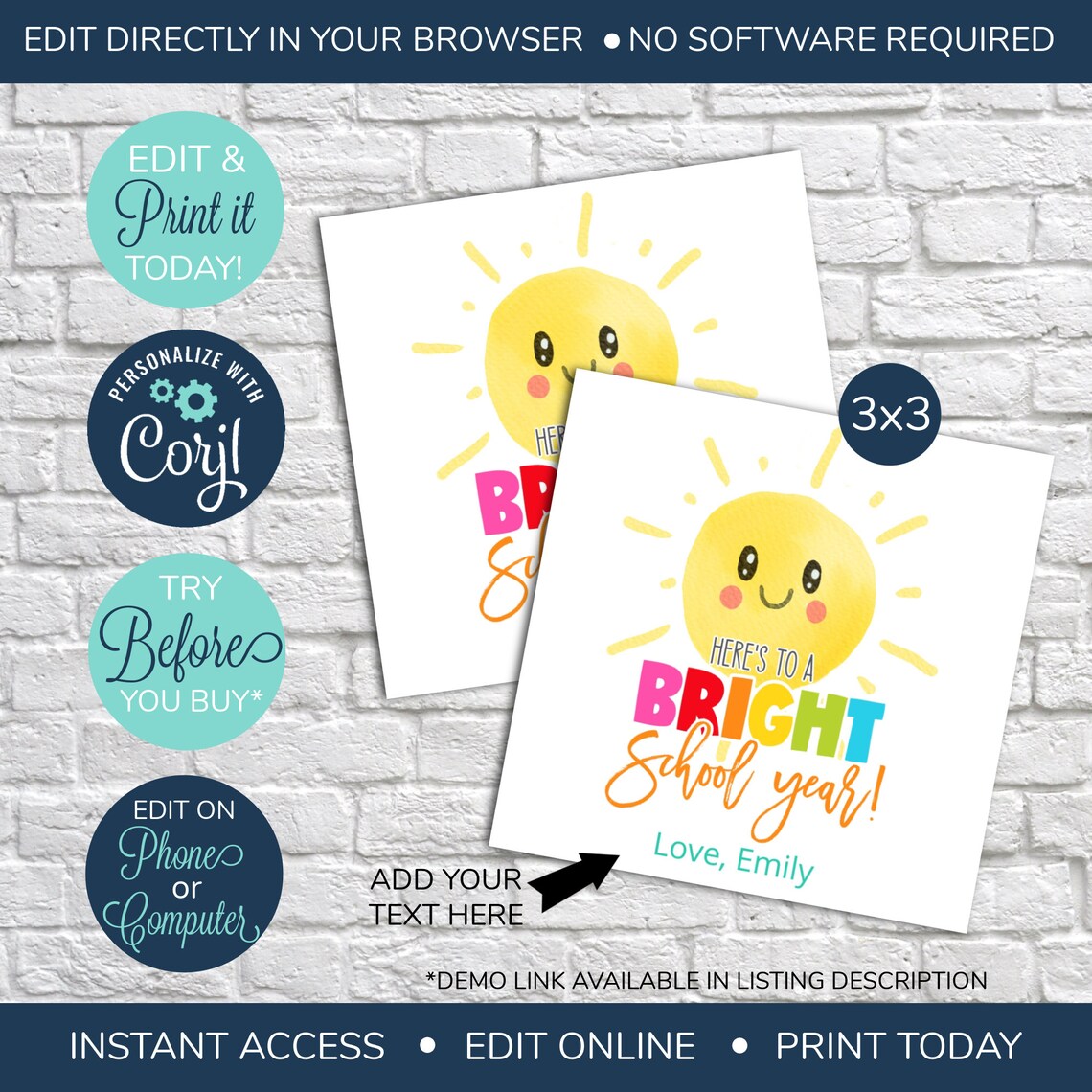 EDITABLE Back to School Teacher Gift Tag Bright School Year - Etsy