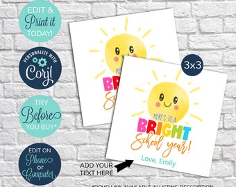 EDITABLE Back to School Teacher Gift Tag Bright School Year - Etsy