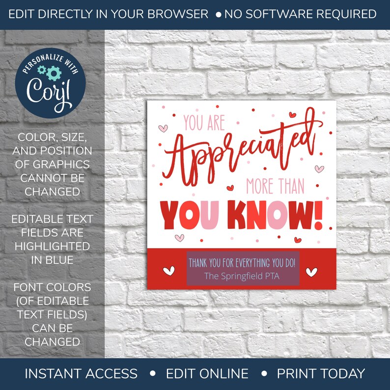 EDITABLE Valentine's Day Appreciation Gift Tag Teacher - Etsy