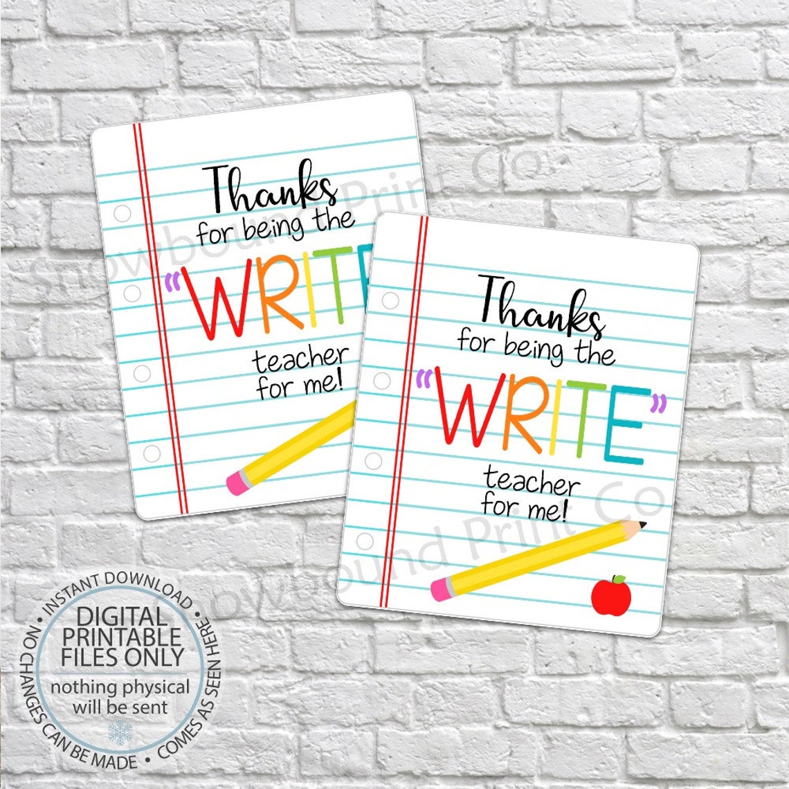 Printable Teacher Gift Tags Thanks for Being the Write - Etsy Canada