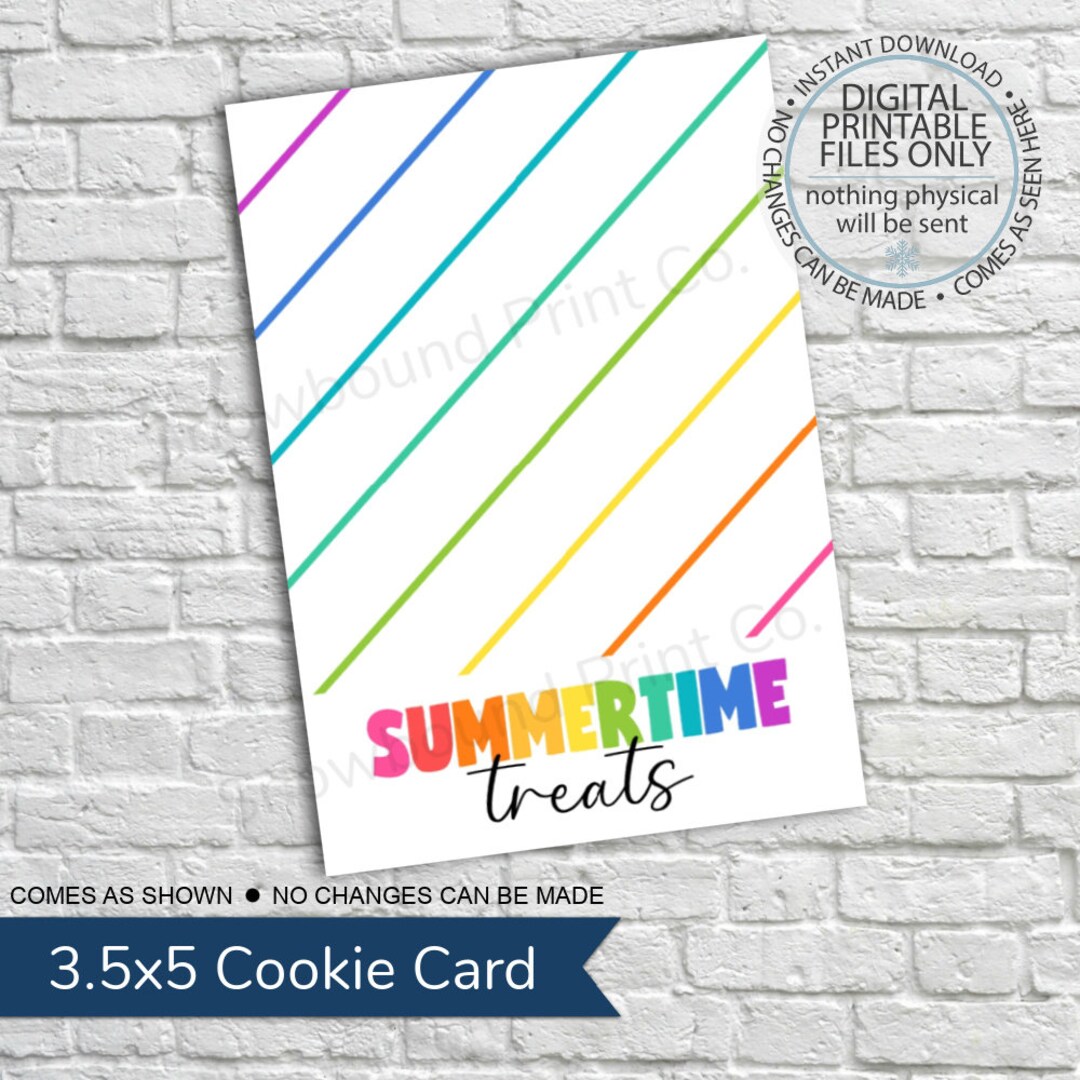 PRINTABLE Mini Cookie Card - 3.5"x5" - Summertime Treats, Summer Cookie ...