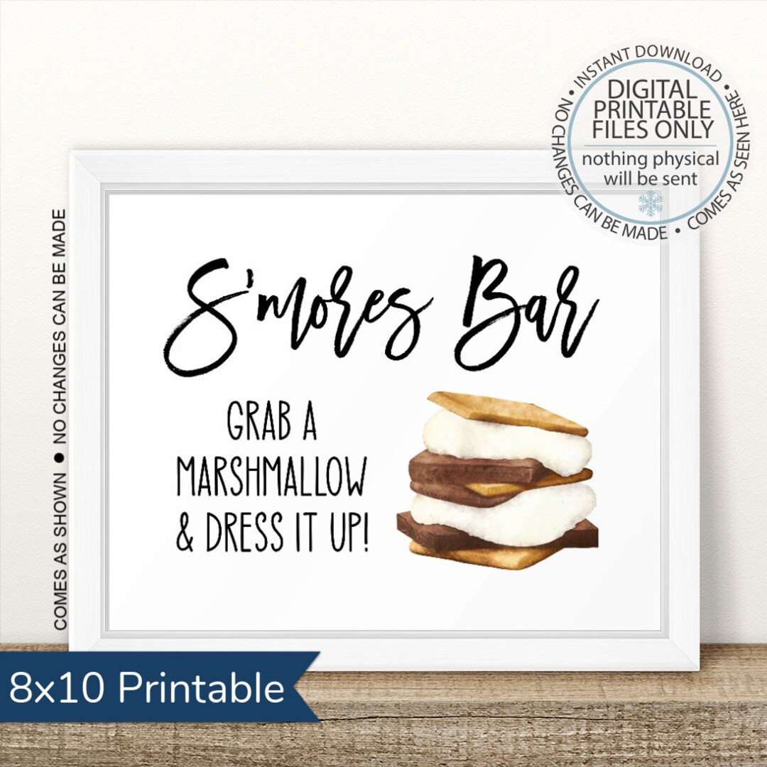 Printable S'mores Bar Sign, Printable S'mores Table Sign, Marshmallow ...