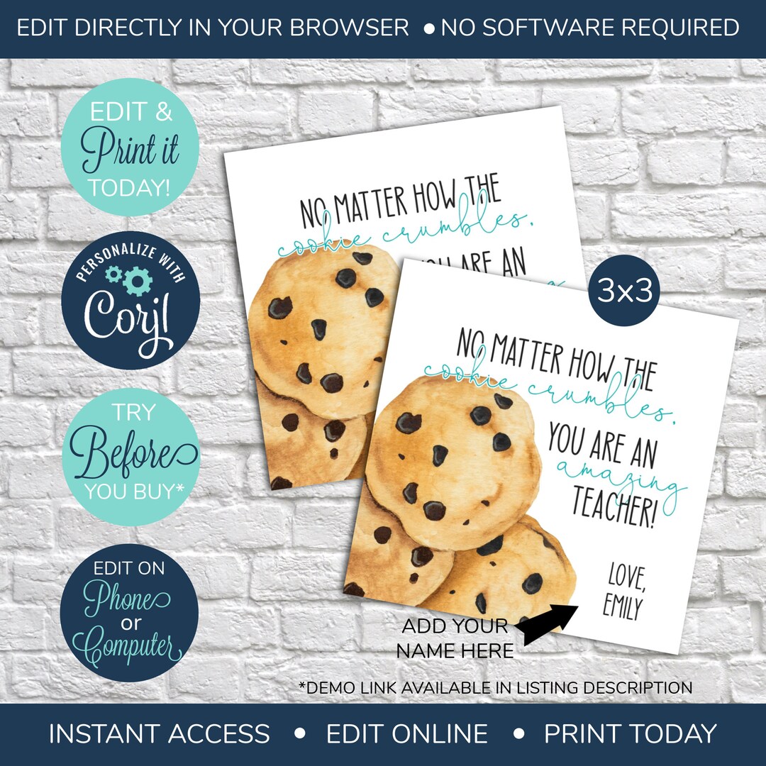 EDITABLE Teacher Appreciation Gift Tag, How the Cookie Crumbles ...