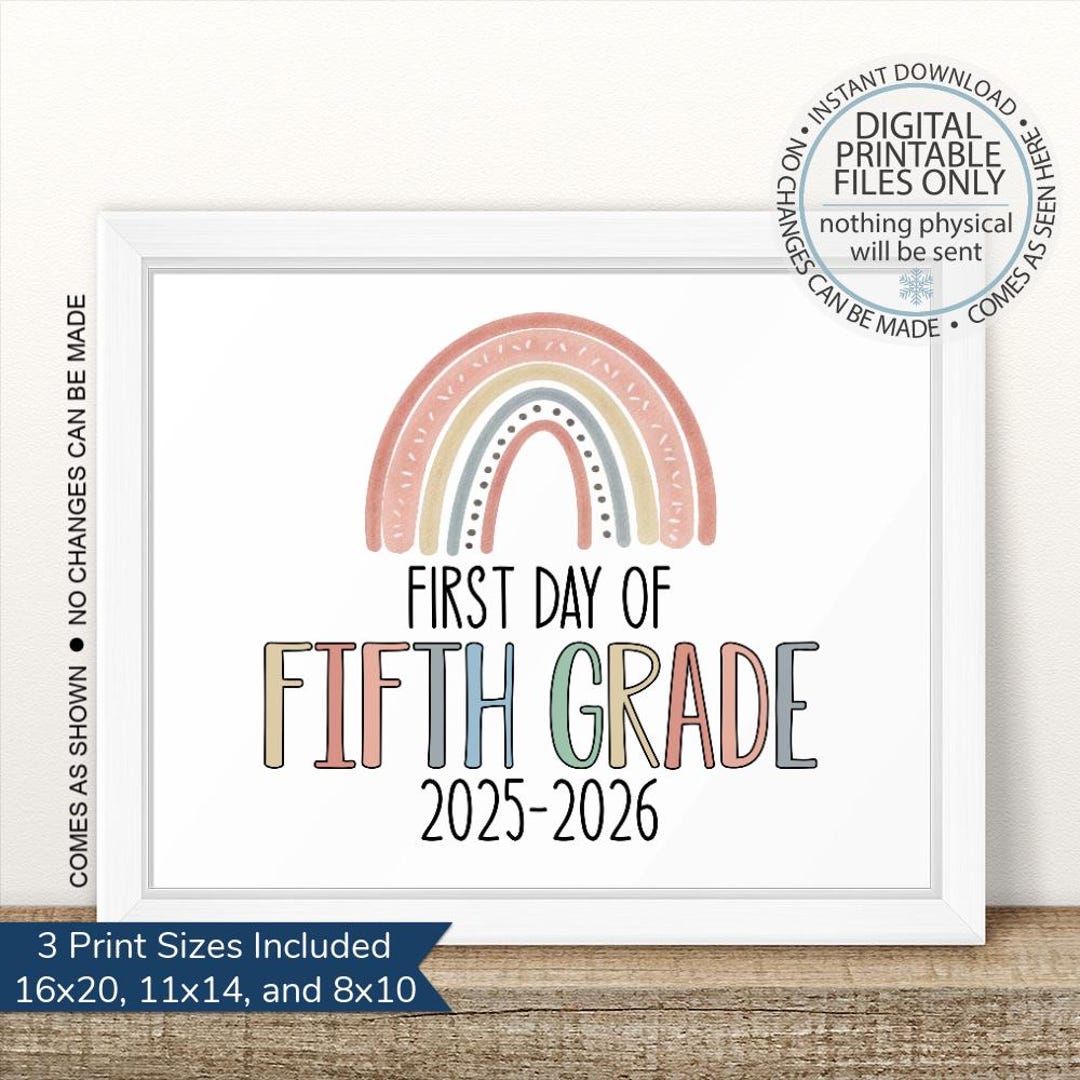 Printable First Day of 5th Grade 2025-2026, First Day of School ...