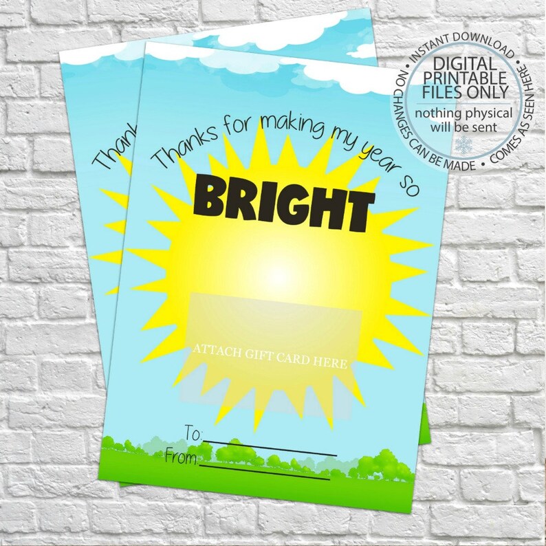 Printable Teacher Gift Thanks for Making My Year so Bright - Etsy