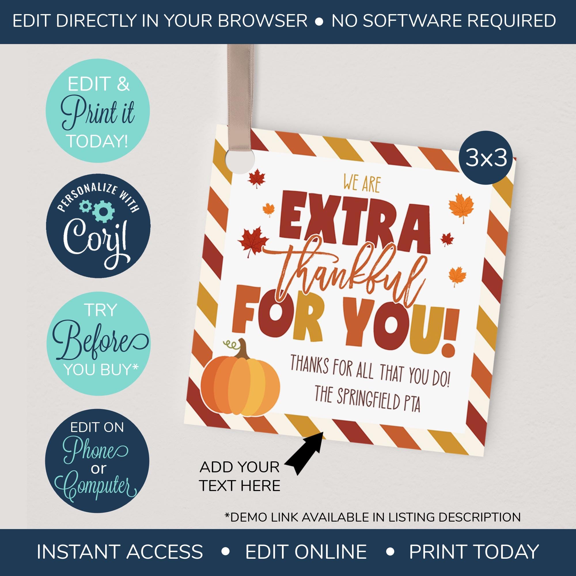 EDITABLE We Are Extra Thankful for You Tag, Extra Gum Gift Tag, Teacher ...
