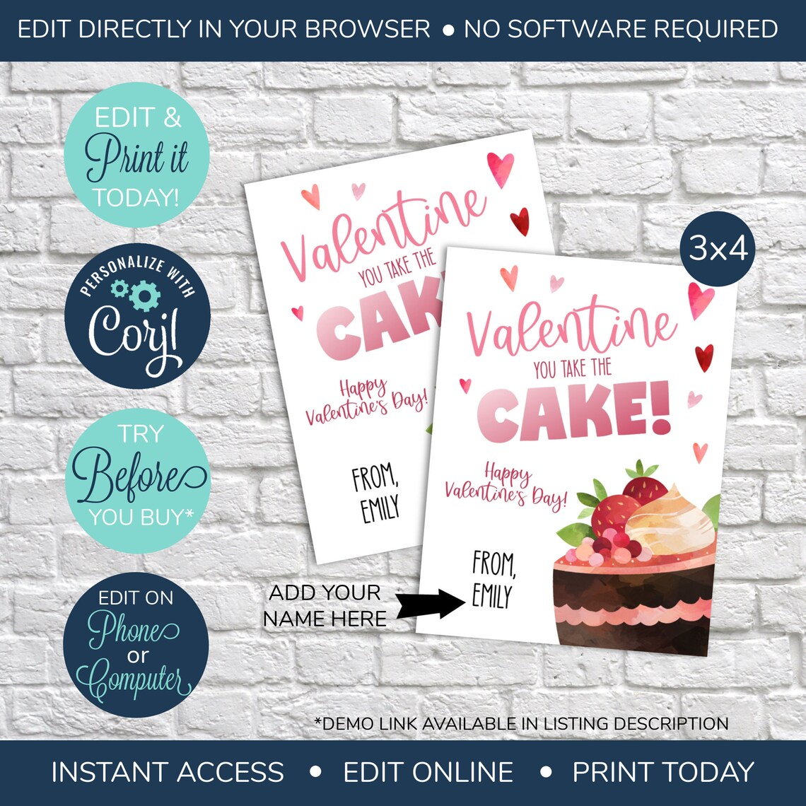 EDITABLE Classroom Valentine's Day Cards You Take the | Etsy