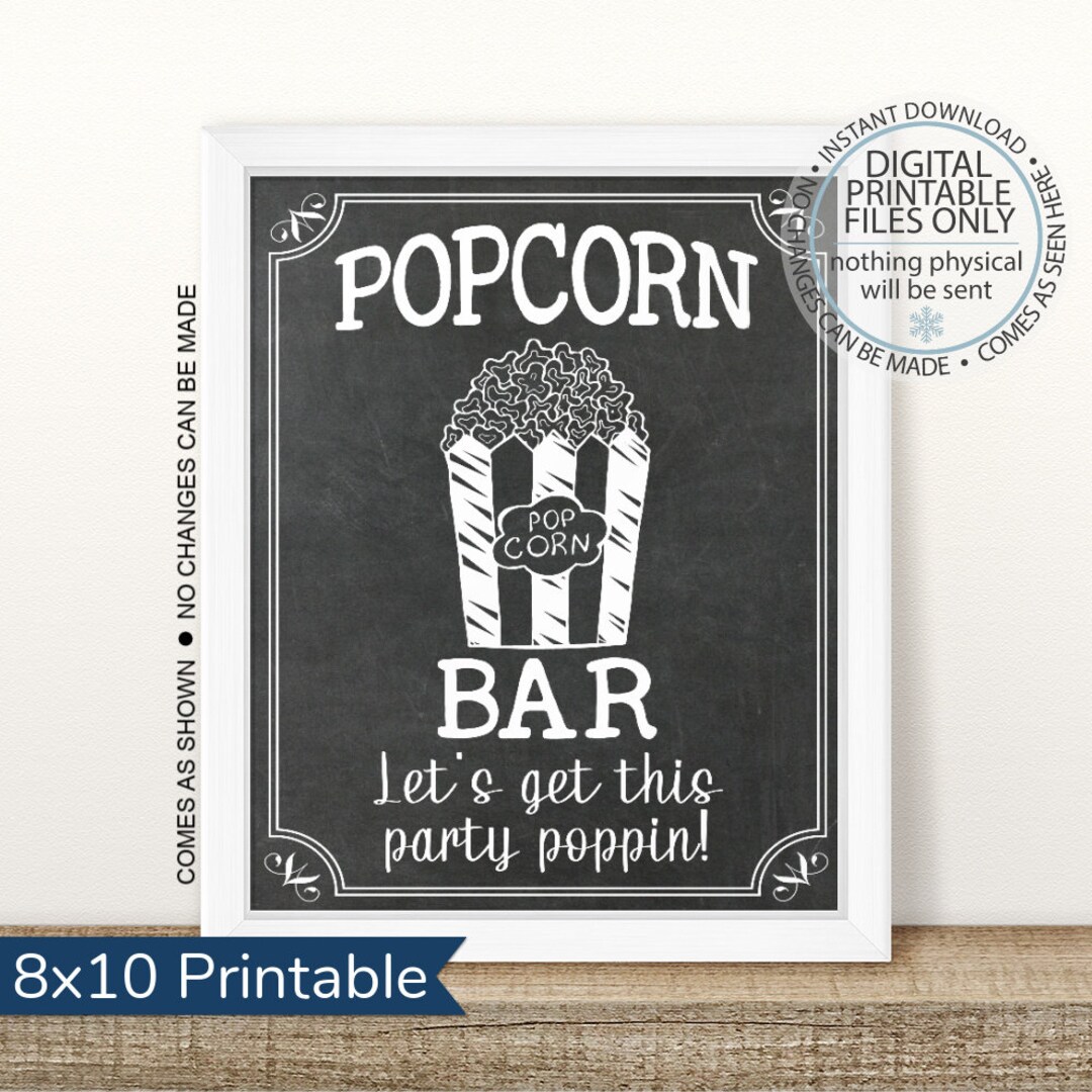 Printable Popcorn Bar Sign, Printable Popcorn Table Sign, Popcorn Sign ...