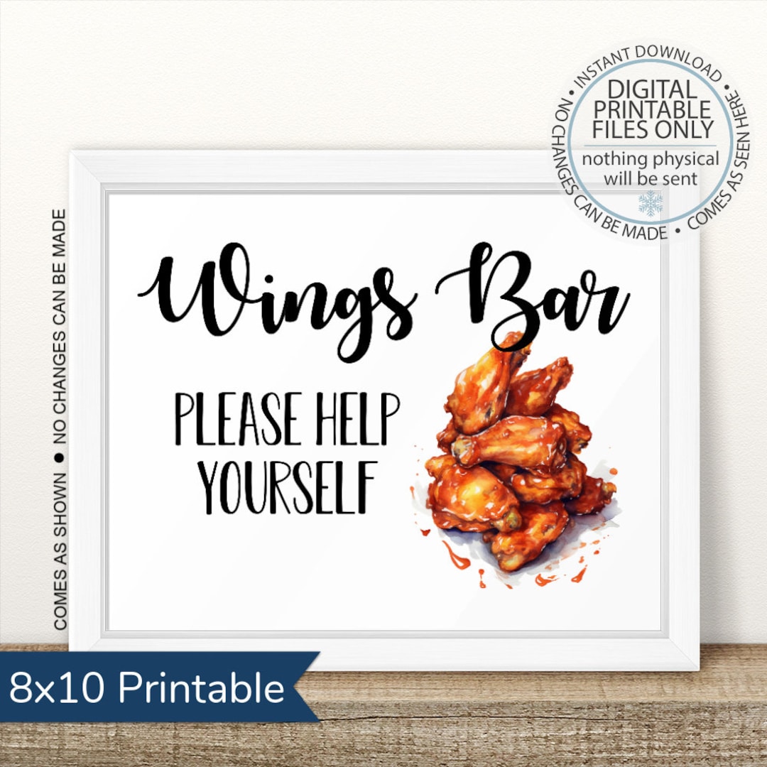 Printable Wings Bar Sign, Printable Wings Table Sign, Chicken Wings ...