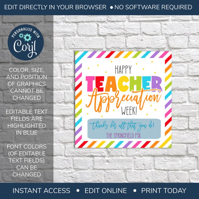 EDITABLE Teacher Appreciation Gift Tag Teacher Staff Employee - Etsy