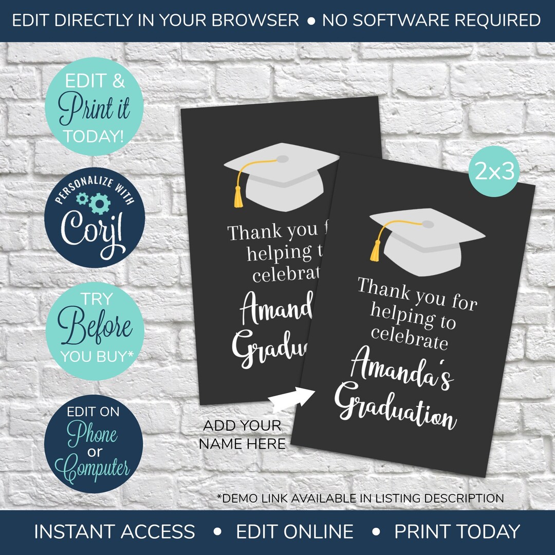 EDITABLE Graduation Party Favor Tags, Black and White Graduation Favor ...