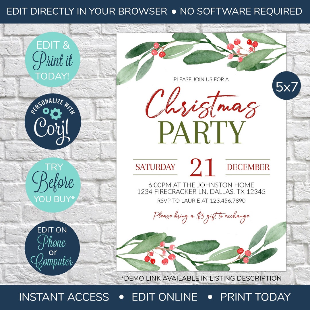 EDITABLE Christmas Party Invitation, Christmas Invitation, Christmas ...