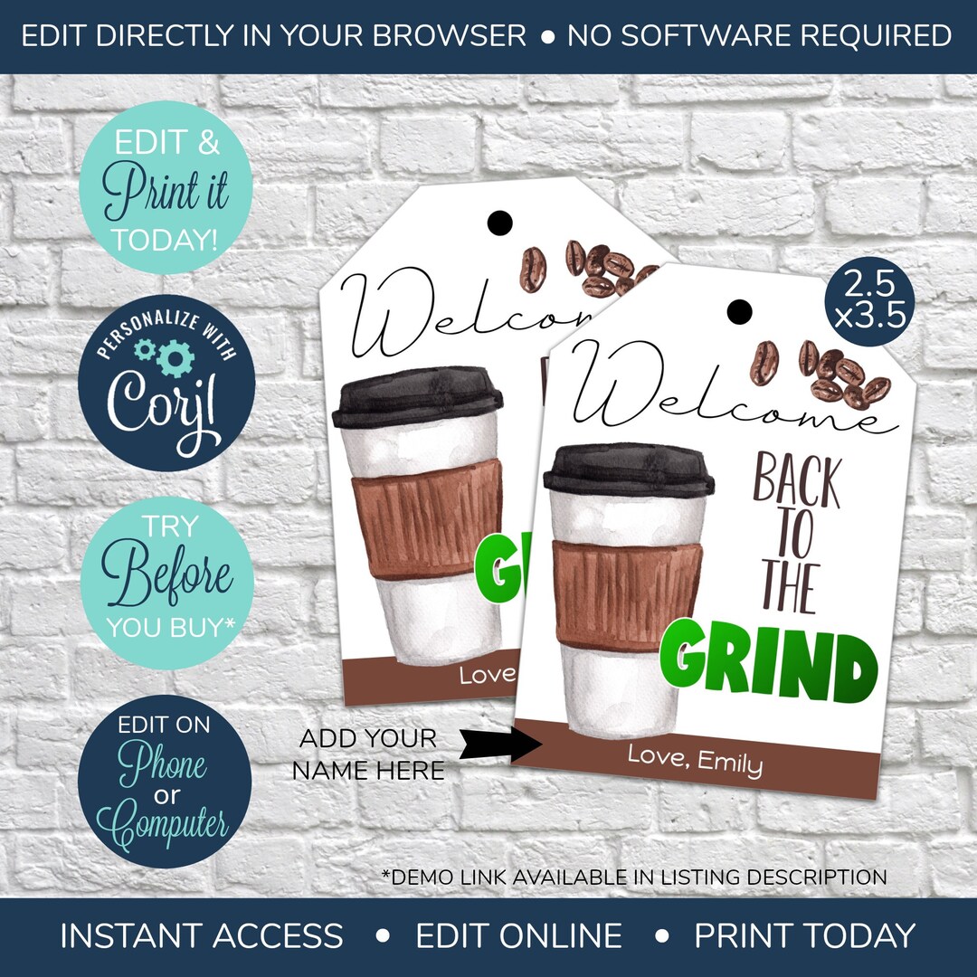 EDITABLE Back to School Teacher Gift Tag, Back to the Grind School ...