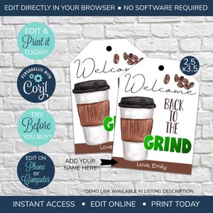 EDITABLE Back to School Teacher Gift Tag, Back to the Grind School ...