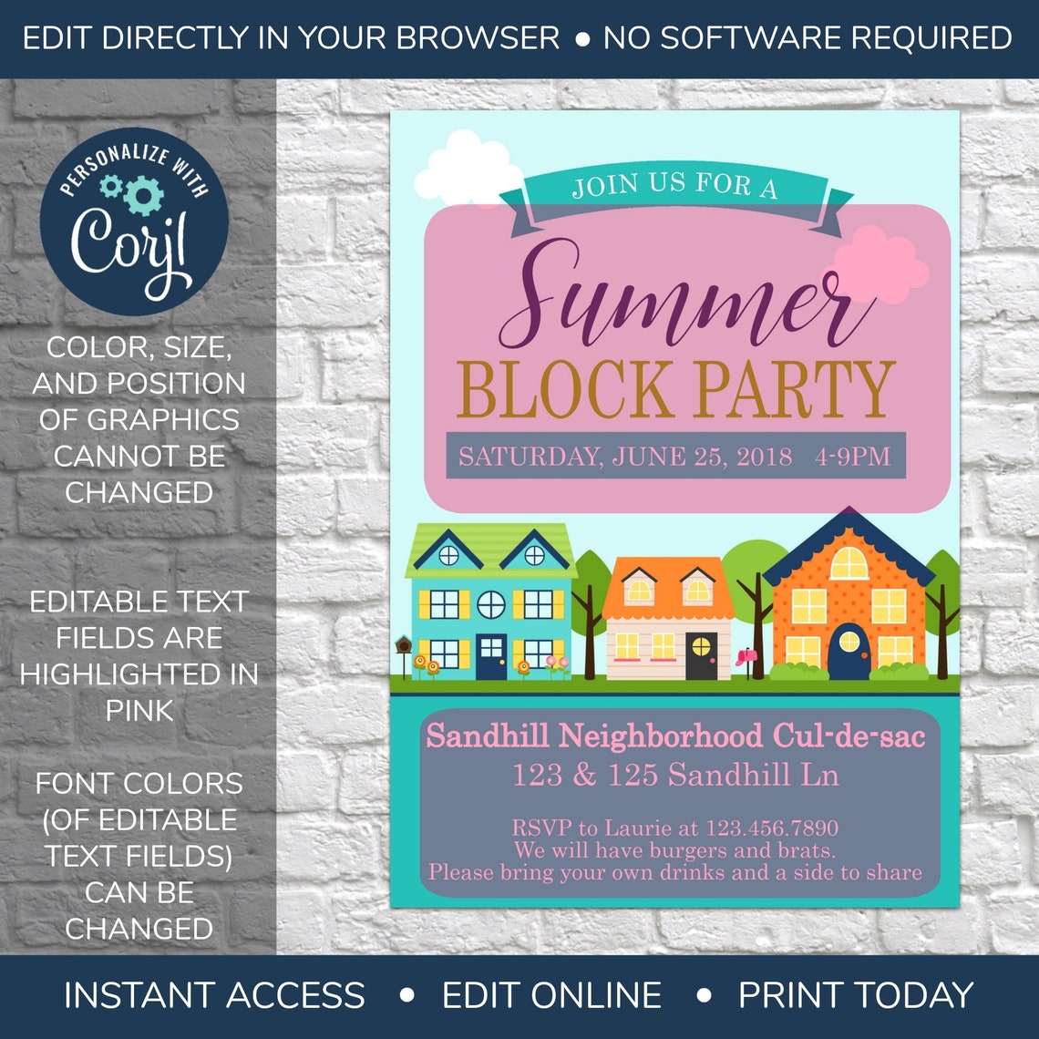 EDITABLE Neighborhood Party Invitation Neighborhood Open | Etsy