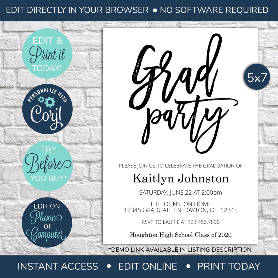 EDITABLE Class of 2023 Graduation Open House Invitation - Etsy