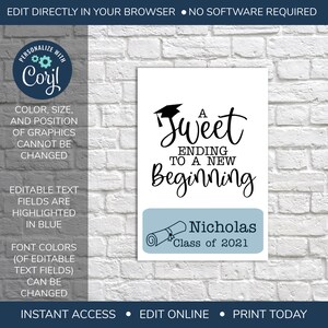 EDITABLE Graduation Party Favor Tags, Sweet Ending New Beginning ...