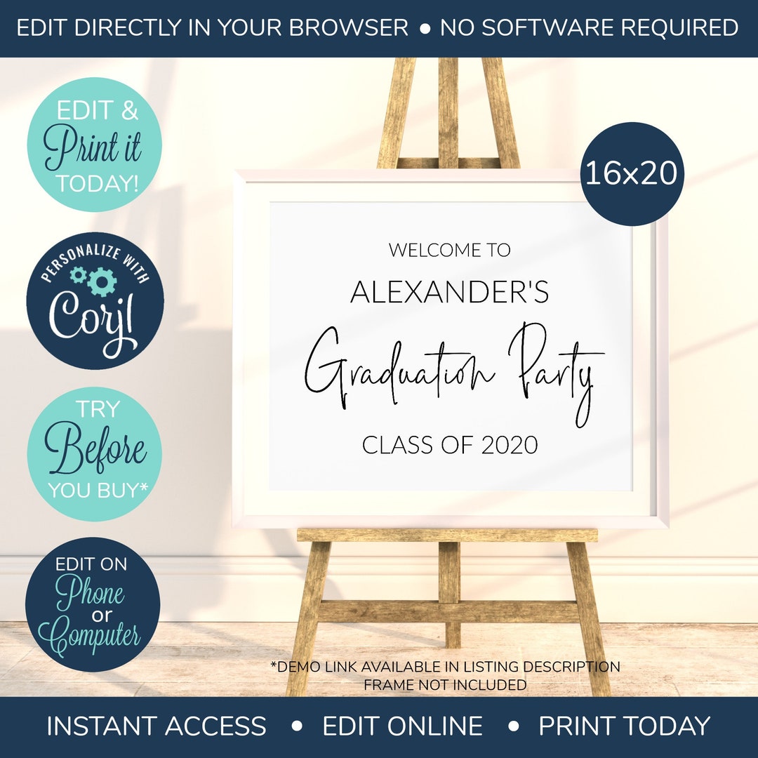 EDITABLE Graduation Welcome Sign, Graduation Open House Signs, Class of ...