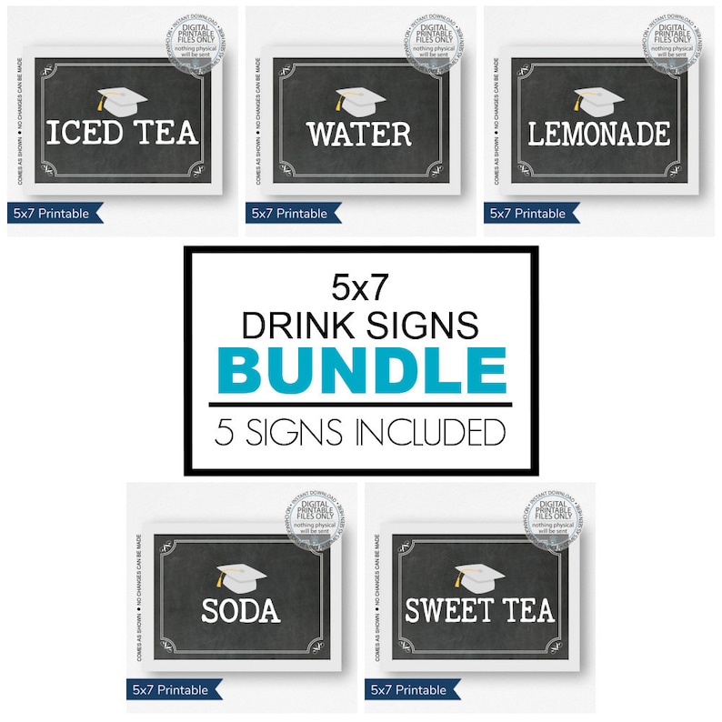 Printable Graduation Drink Signs, Graduation Open House, Drink Station ...
