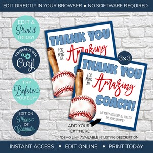 EDITABLE Baseball Coach Appreciation Gift Tag, Coach Gift Tag, Baseball ...
