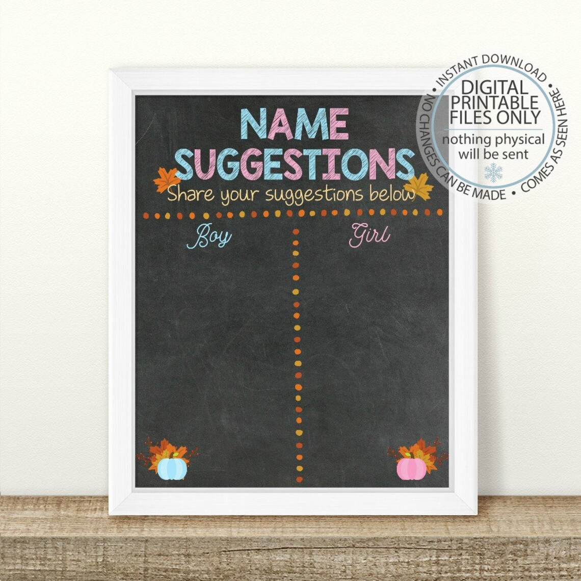 Name Suggestions Sign, PRINTABLE Baby Shower Game, New Baby Name Ideas ...