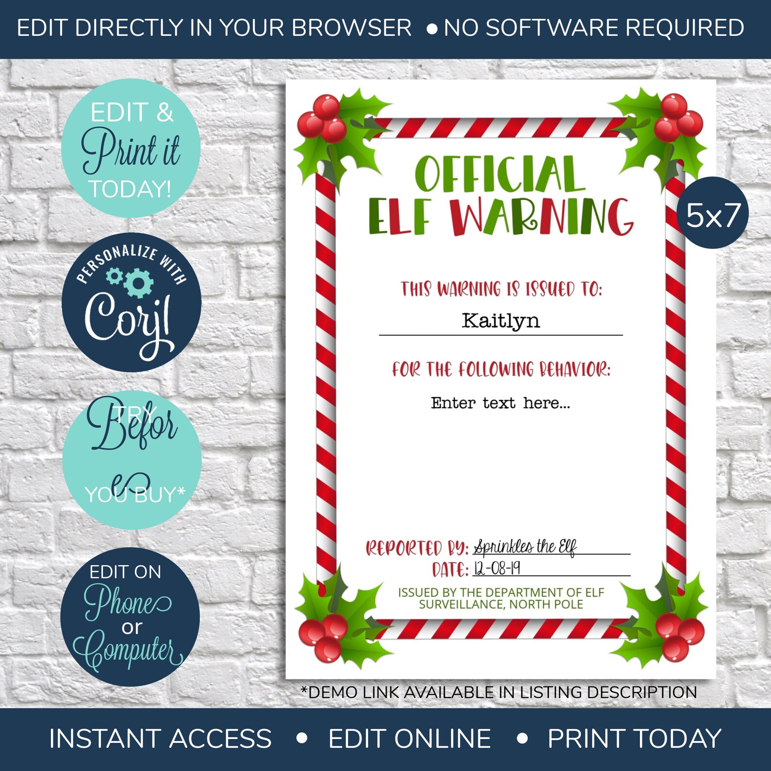 EDITABLE Elf Warning Official Elf Warning Elf Surveillance - Etsy