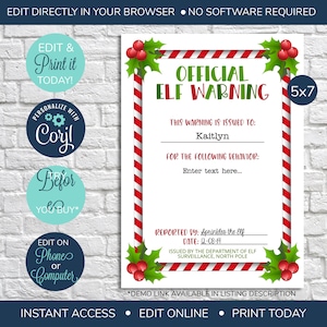 EDITABLE Elf Warning, Official Elf Warning, Elf Surveillance, Christmas ...