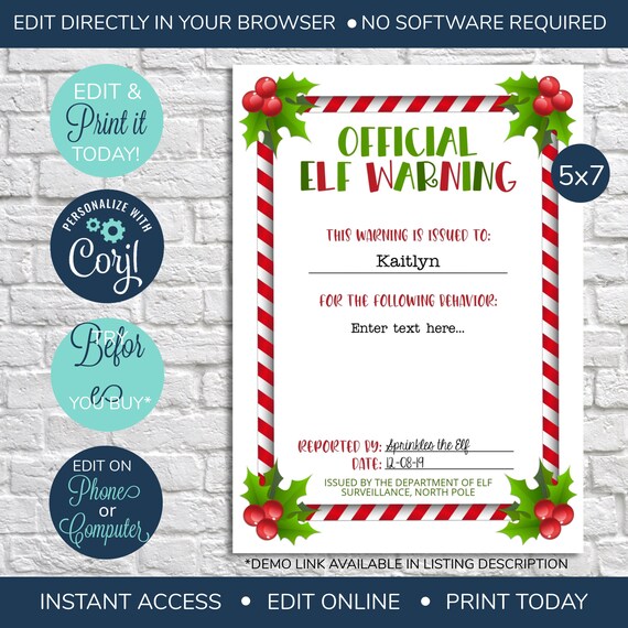 EDITABLE Elf Warning Official Elf Warning Elf Surveillance - Etsy