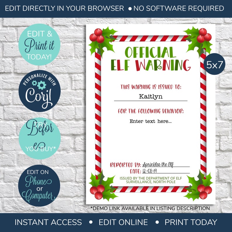 EDITABLE Elf Warning Official Elf Warning Elf Surveillance - Etsy