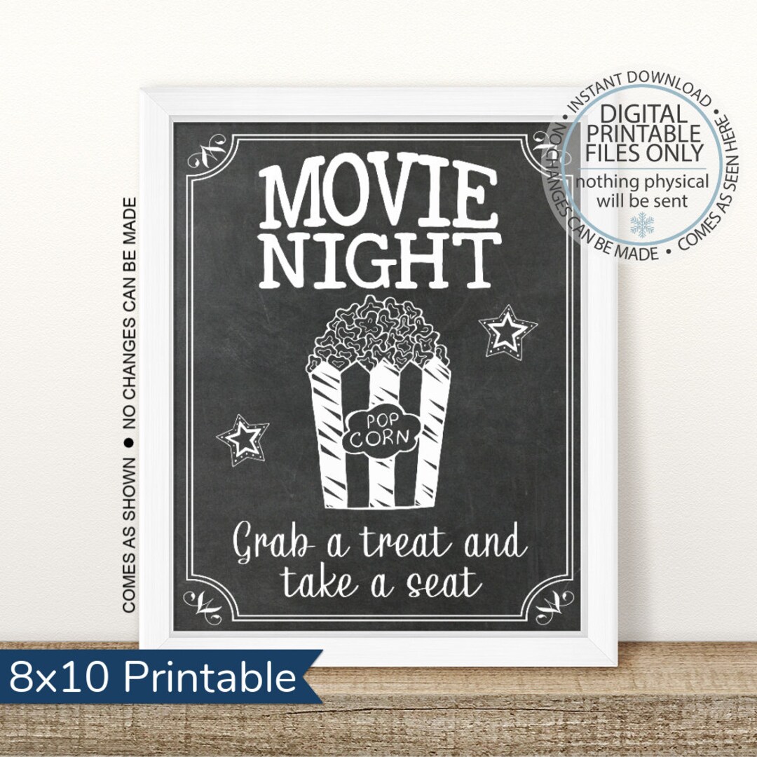 Printable Popcorn Bar Sign, Movie Night Popcorn Table Sign, Popcorn ...