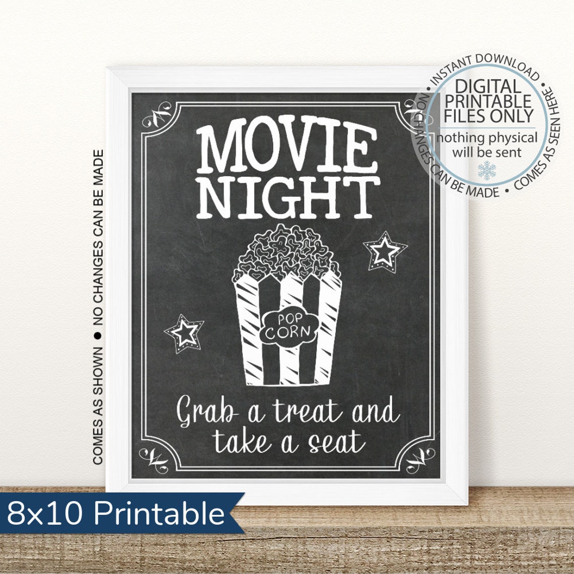 Printable Popcorn Bar Sign Movie Night Popcorn Table Sign - Etsy