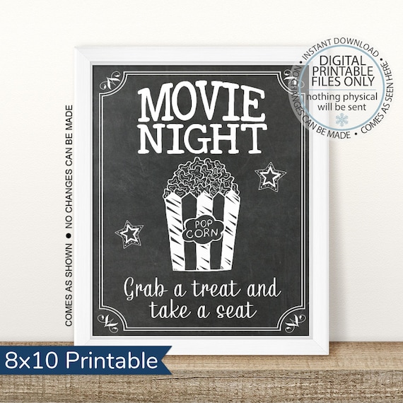 Printable Popcorn Bar Sign Movie Night Popcorn Table Sign | Etsy