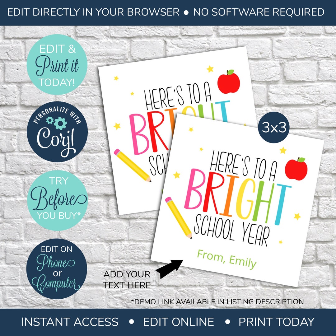 EDITABLE Back to School Teacher Gift Tag, Bright School Year Tag, First ...