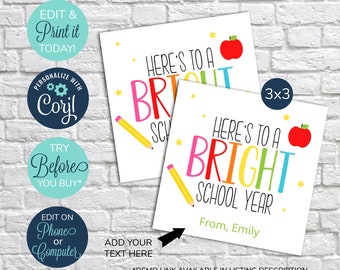 EDITABLE - Bright School Year Teacher Gift Tag, First Day of School ...