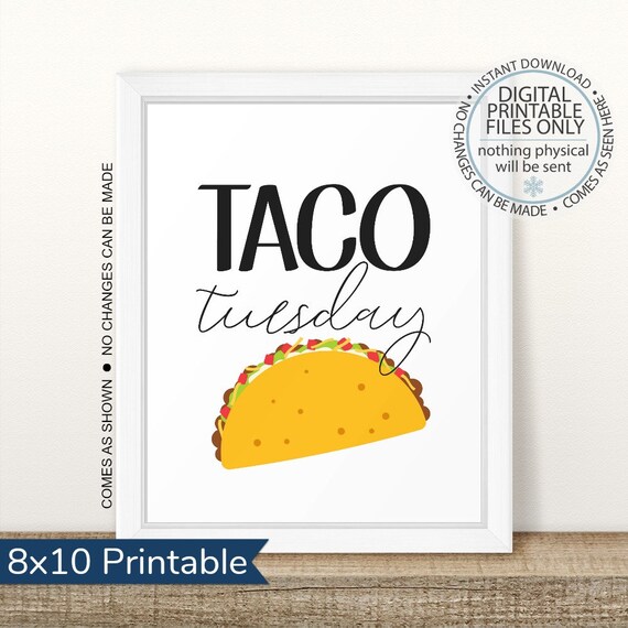 Taco Tuesday Printable Art Typography Art Poster Typography | Etsy