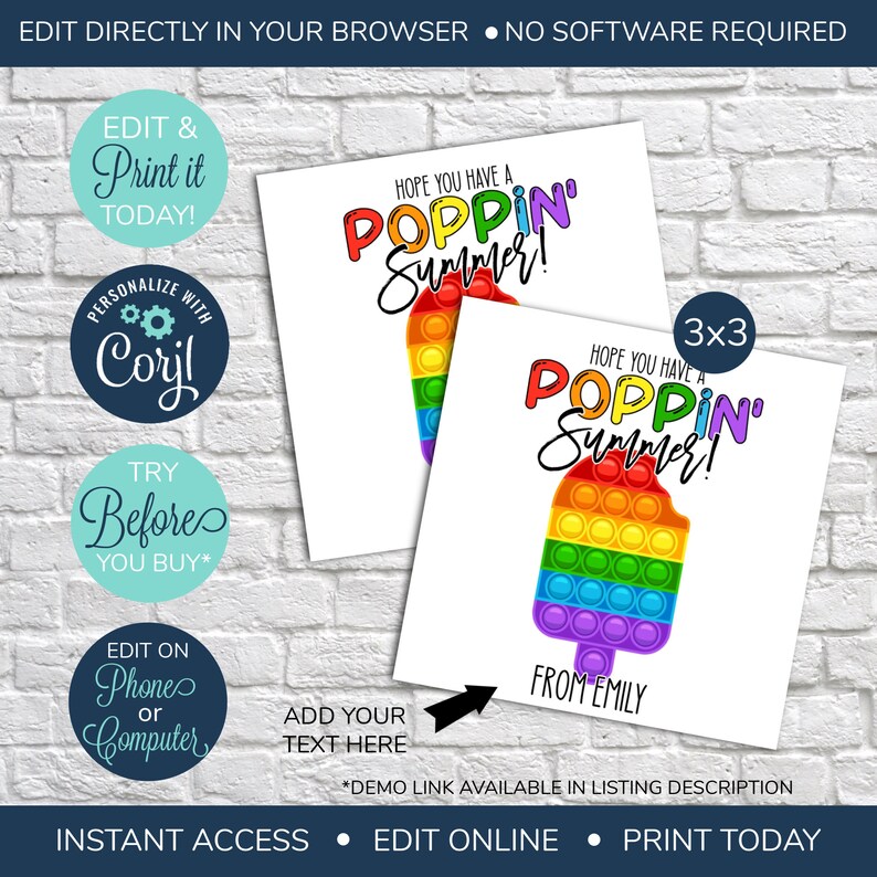 EDITABLE End of School Pop It Tag, Hope You Have A Poppin Summer ...