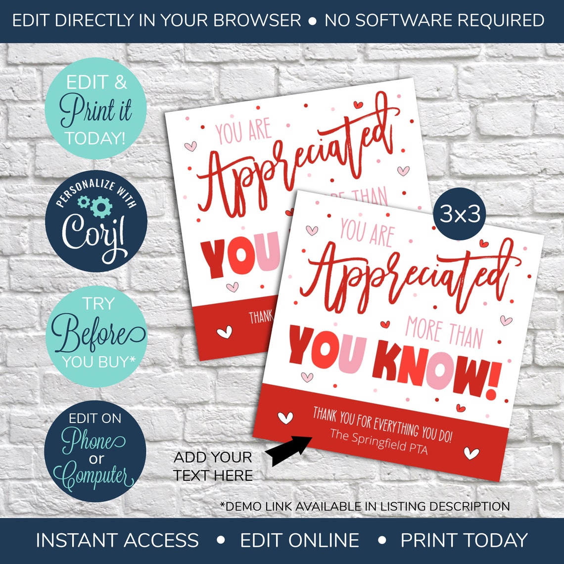 EDITABLE Valentine's Day Appreciation Gift Tag Teacher - Etsy