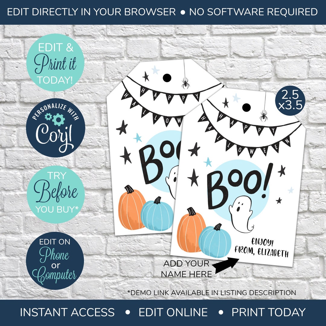 EDITABLE Halloween Gift Tags, Halloween Favor Tags, Favor Tags, Gift ...
