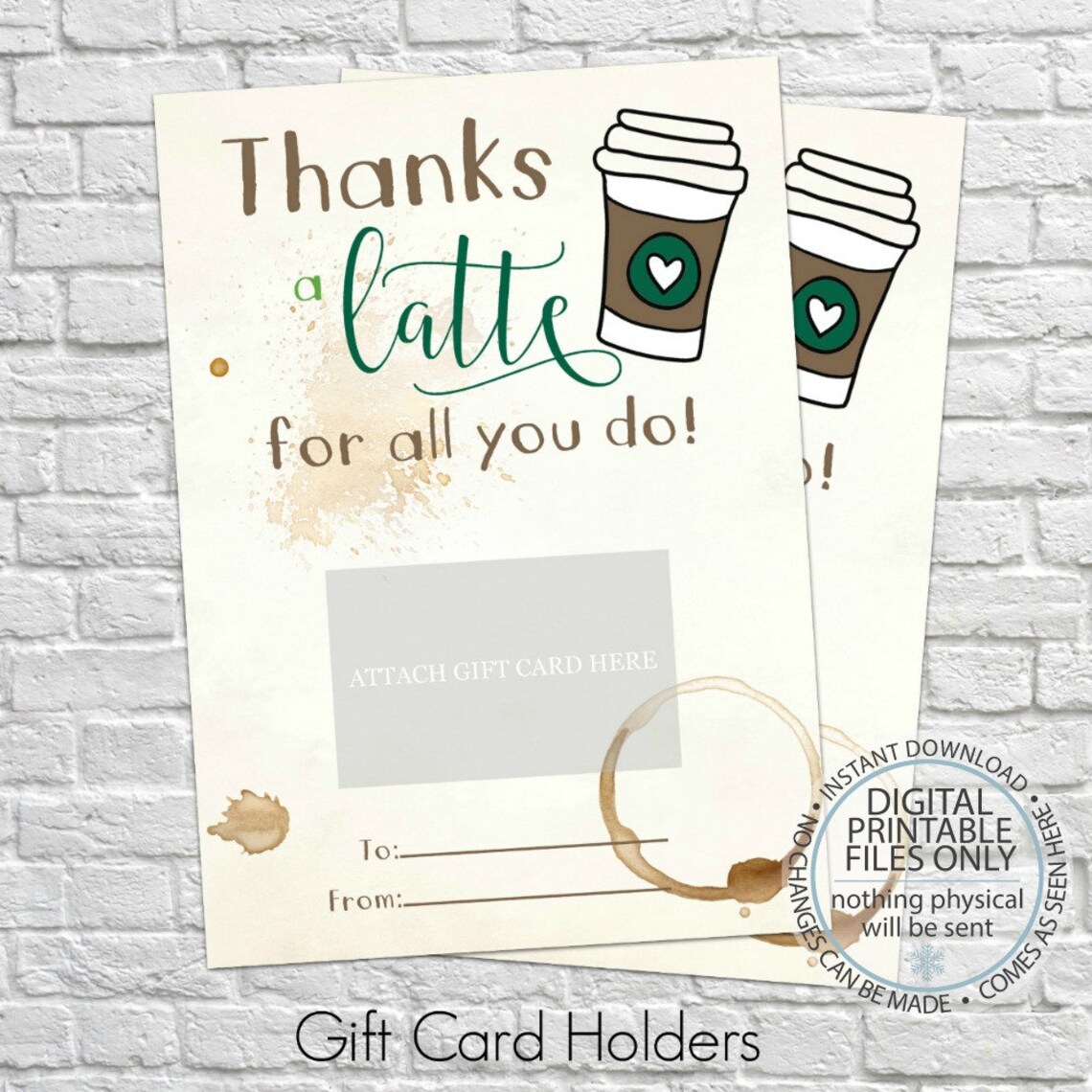 Thanks a Latte for All You Do Printable Gift Card Holder - Etsy