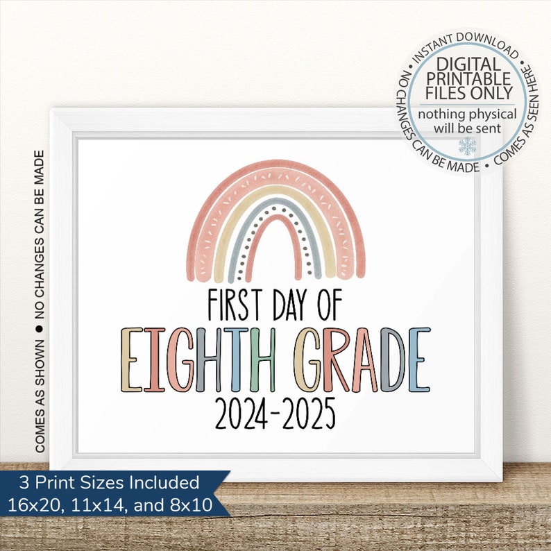 Printable First Day of 8th Grade 2024-2025, First Day of School ...