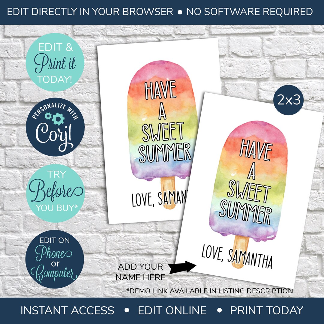 EDITABLE Have a Sweet Summer Tag, End of School Year Tag, Popsicle Tag ...