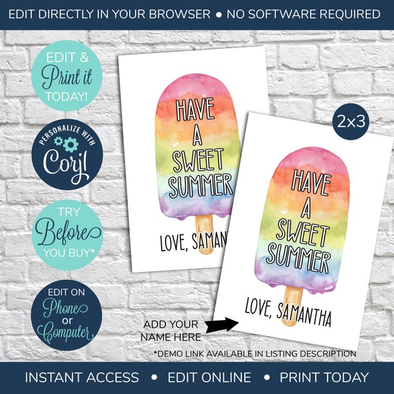 EDITABLE Have a Sweet Summer Tag End of School Year Tag | Etsy