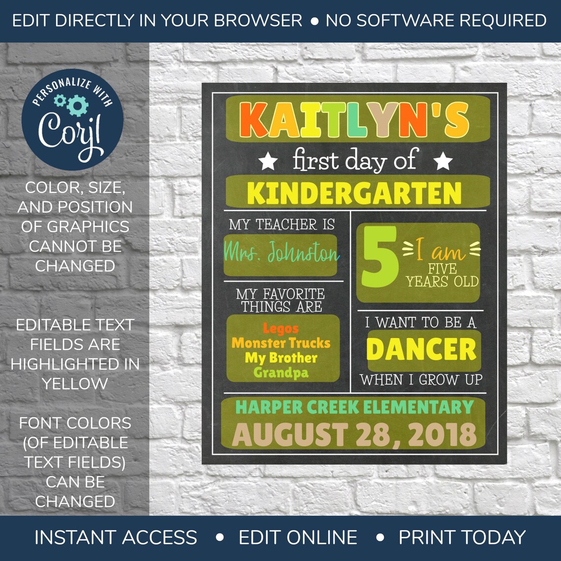 EDITABLE First Day of School Sign, Back to School Sign, Chalkboard ...