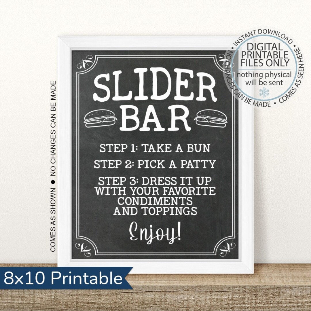 Printable Slider Bar Sign, Printable Burger Table Sign, Sliders Sign ...