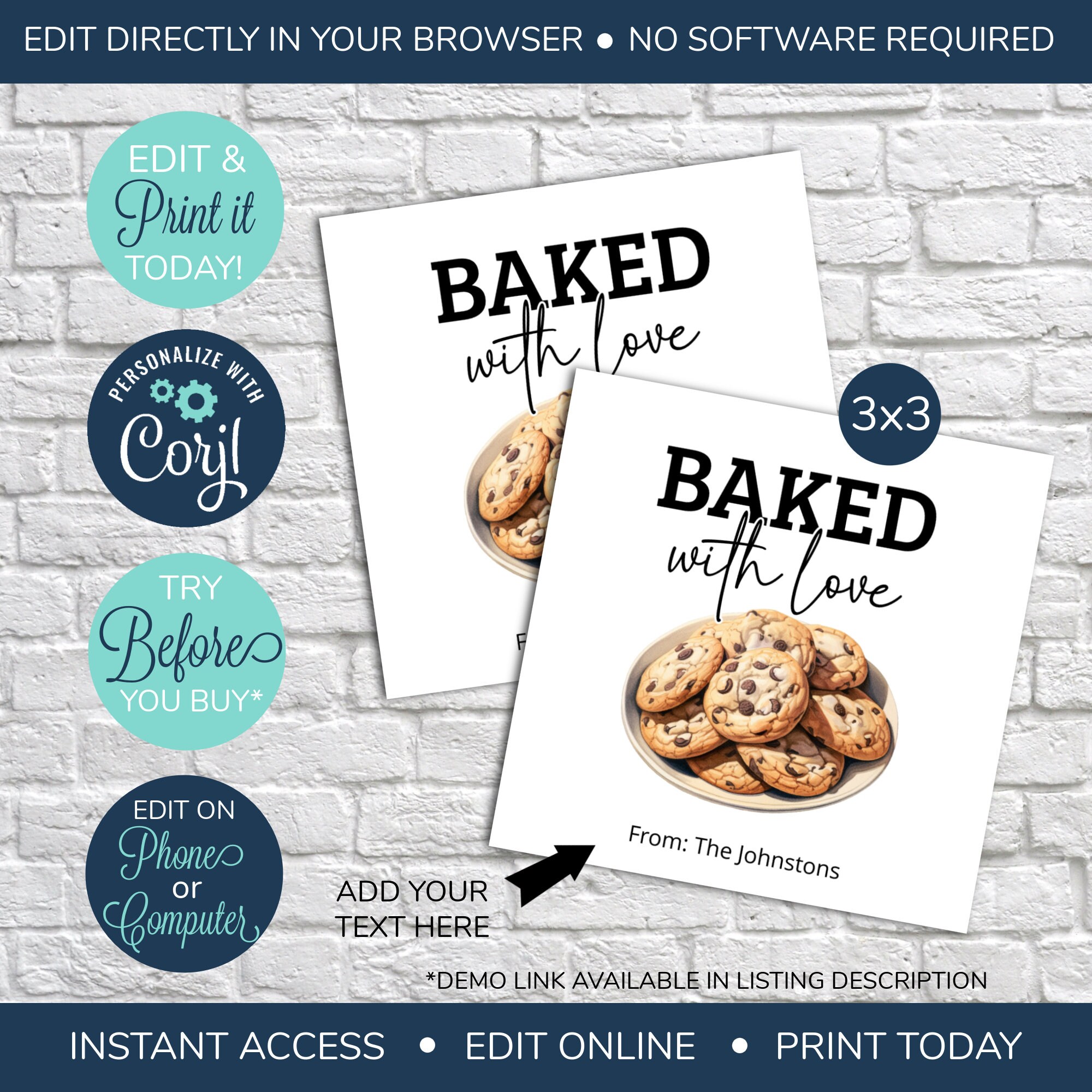 EDITABLE Baked With Love Tag, Printable Food and Baked Goods Tags, From ...