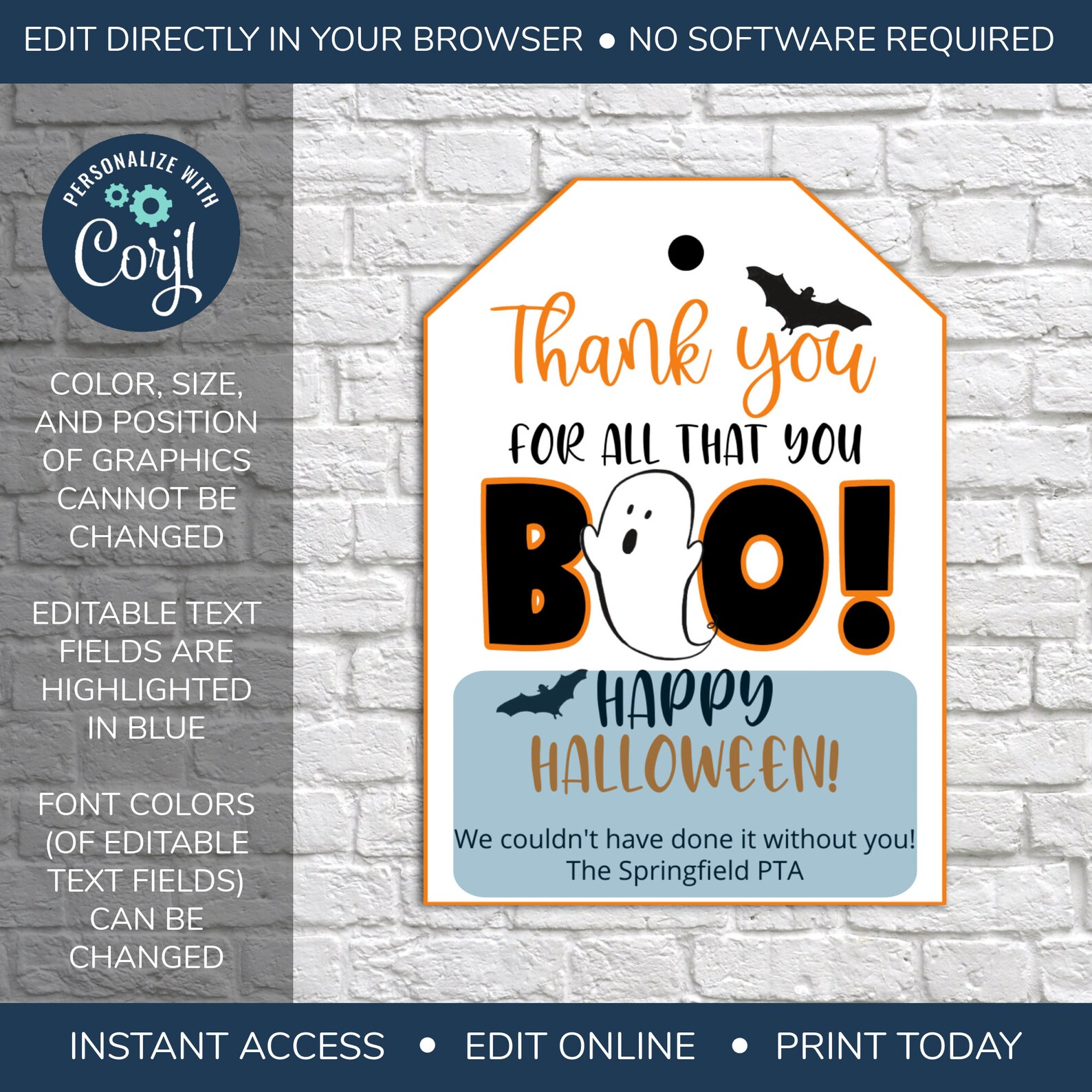EDITABLE Halloween Thank You Tags Printable Thanks for All - Etsy
