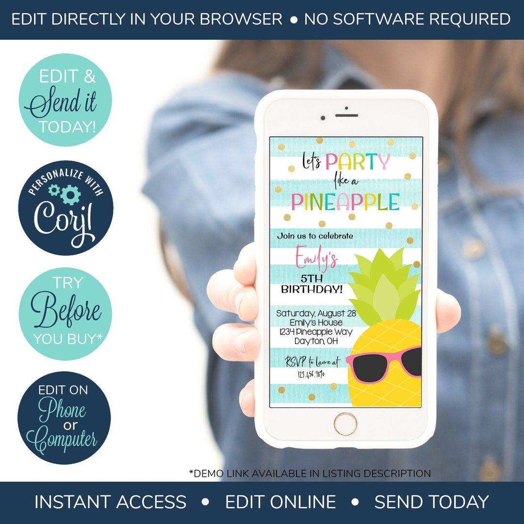 EDITABLE Electronic Pineapple Birthday Invitation, Party Like a ...