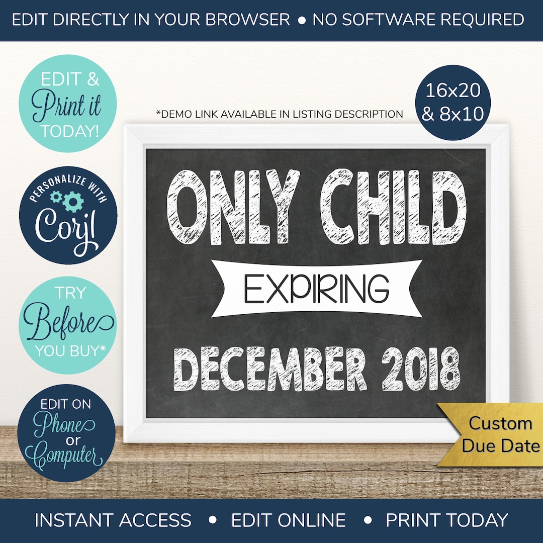 EDITABLE Only Child Expiring Pregnancy Announcement, 2nd Baby, Big ...
